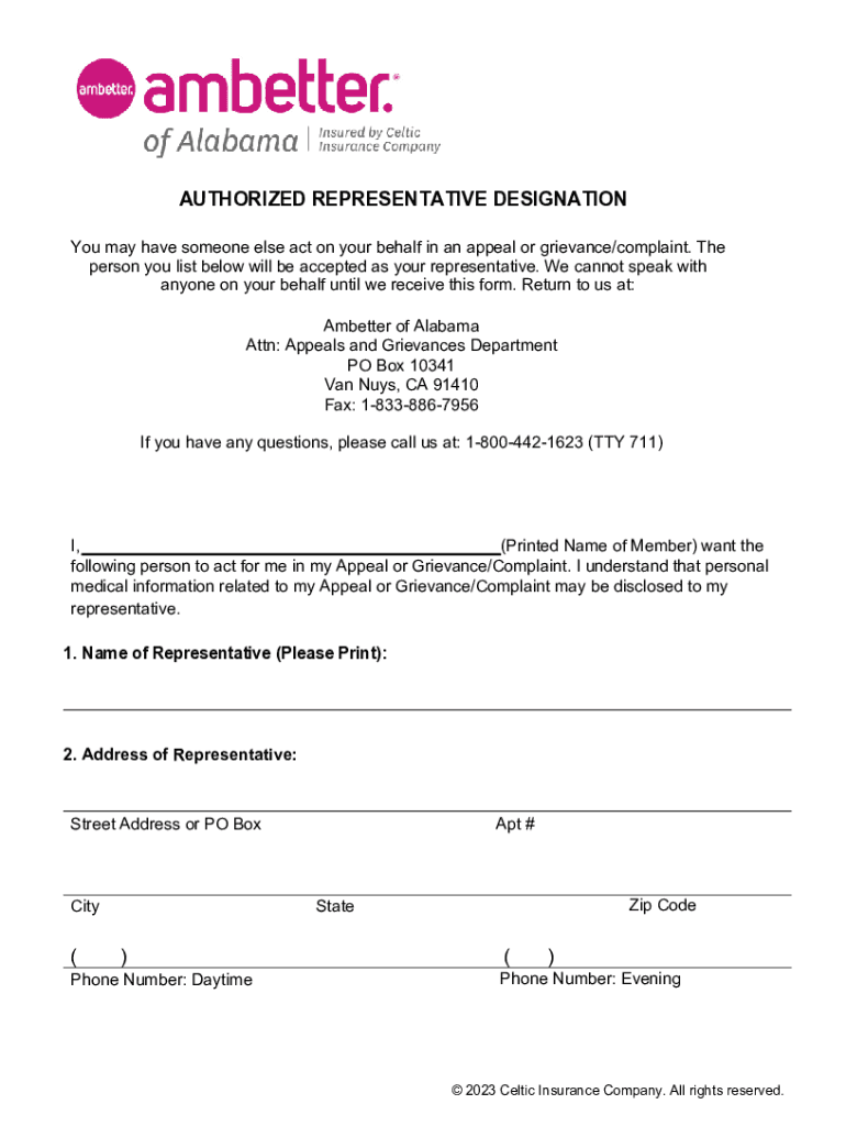 Fillable Online AL - Authorized Representative Designation Form ...