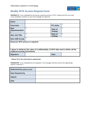 Modify SITS Access Request Doc Template | pdfFiller