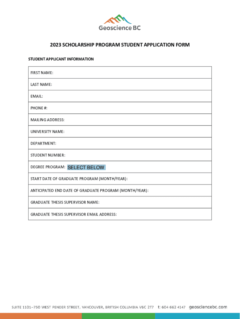 Fillable Online 2023 SCHOLARSHIP PROGRAM STUDENT APPLICATION FORM Fax Email Print - pdfFiller