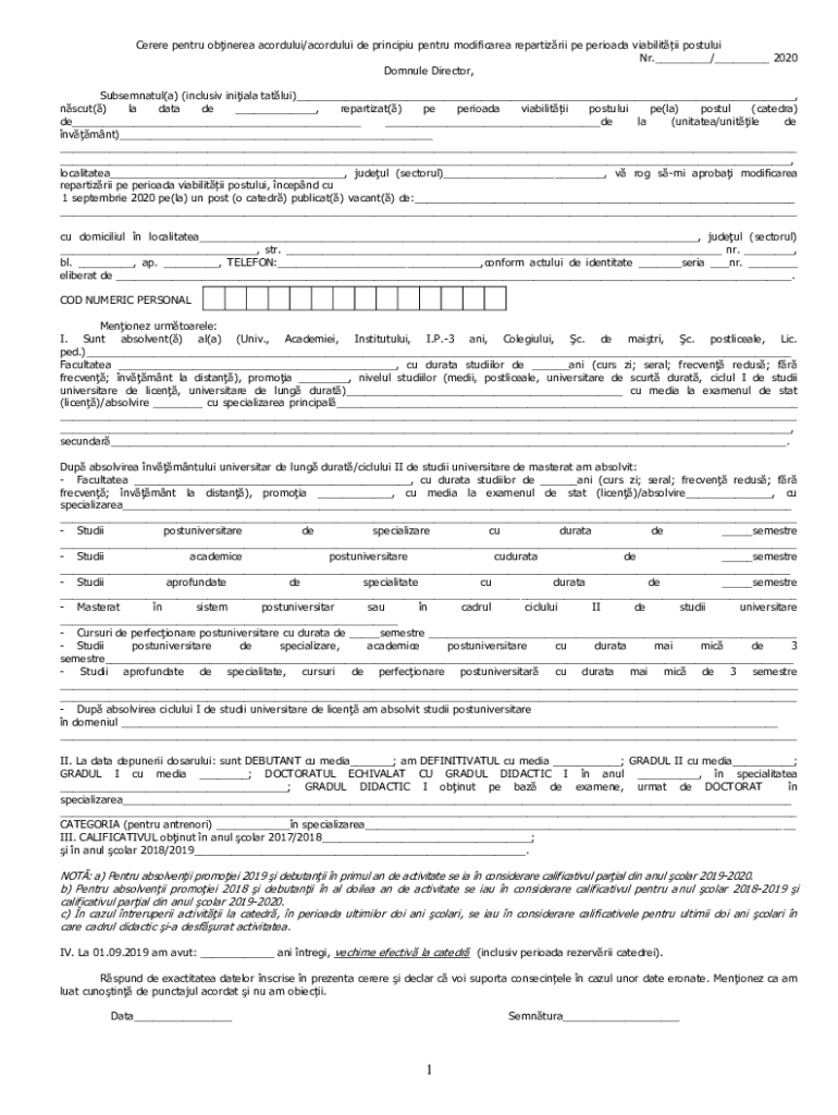 Fillable Online mh edu Cerere pentru obinerea acordului/acordului de ...