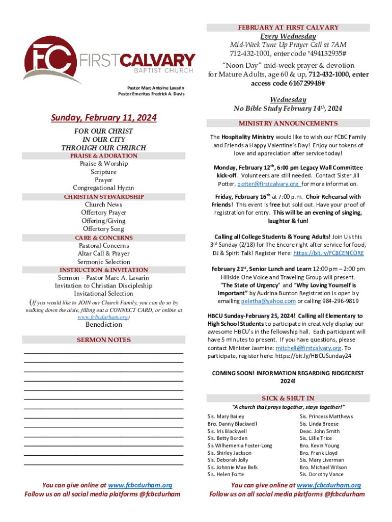 Fillable Online Pastor Marc Lavarin - First Calvary Baptist Church Fax Email Print - pdfFiller