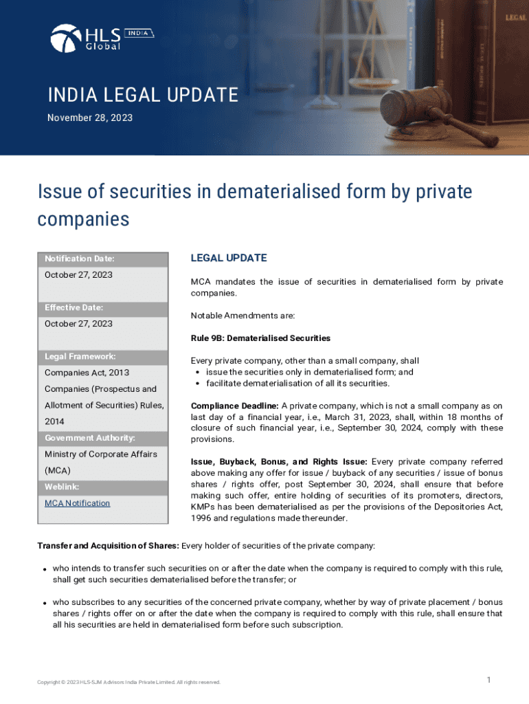 Fillable Online India Legal Update -Issue of securities in ...