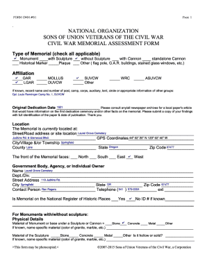 Fillable Online Form 61 Monuments and Memorials Assessment Fax Email ...