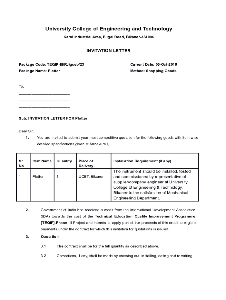 Fillable Online cet-gov ac INVITATION LETTER FOR Mechanical Material ...