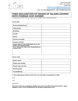 Fillable Online FORM DECLARATION OF ORIGIN OF FALABELLAHORSE WITH ...