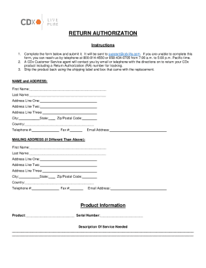 Fillable Online CUSTOMER RETURN MATERIALS AUTHORIZATION (RMA) Fax Email ...