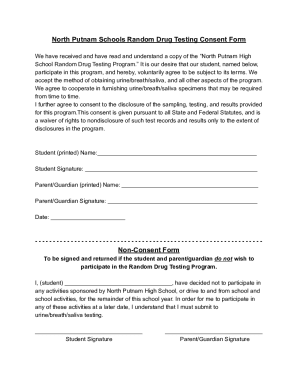 Fillable Online North Putnam Schools Random Drug Testing Consent Form ...