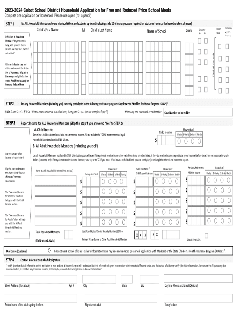 Fillable Online 2023-2024 Cabot School District Household Application ...