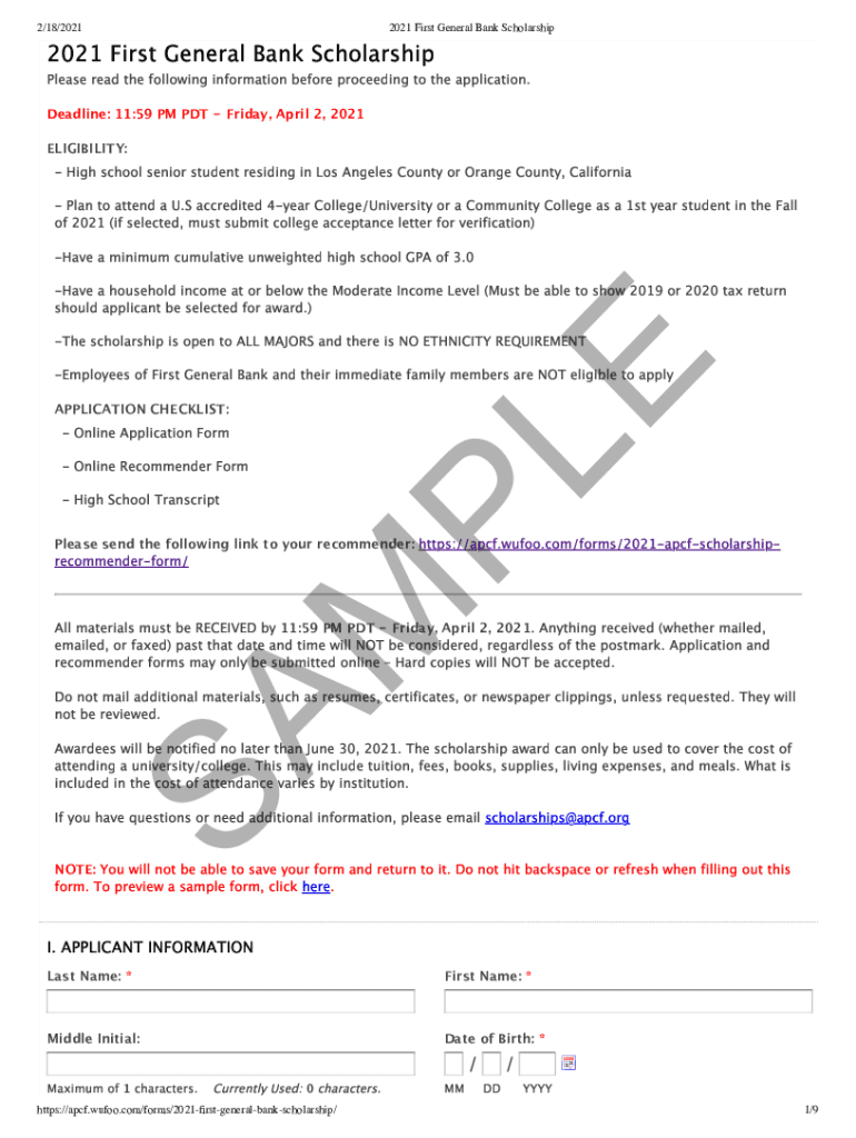 Fillable Online First General Bank Scholarship For Rowland Unified ...