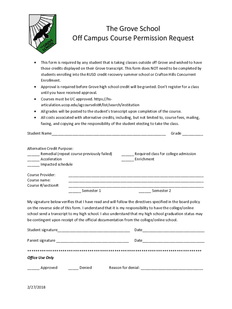 Fillable Online off campus course permission.docx Fax Email Print - pdfFiller
