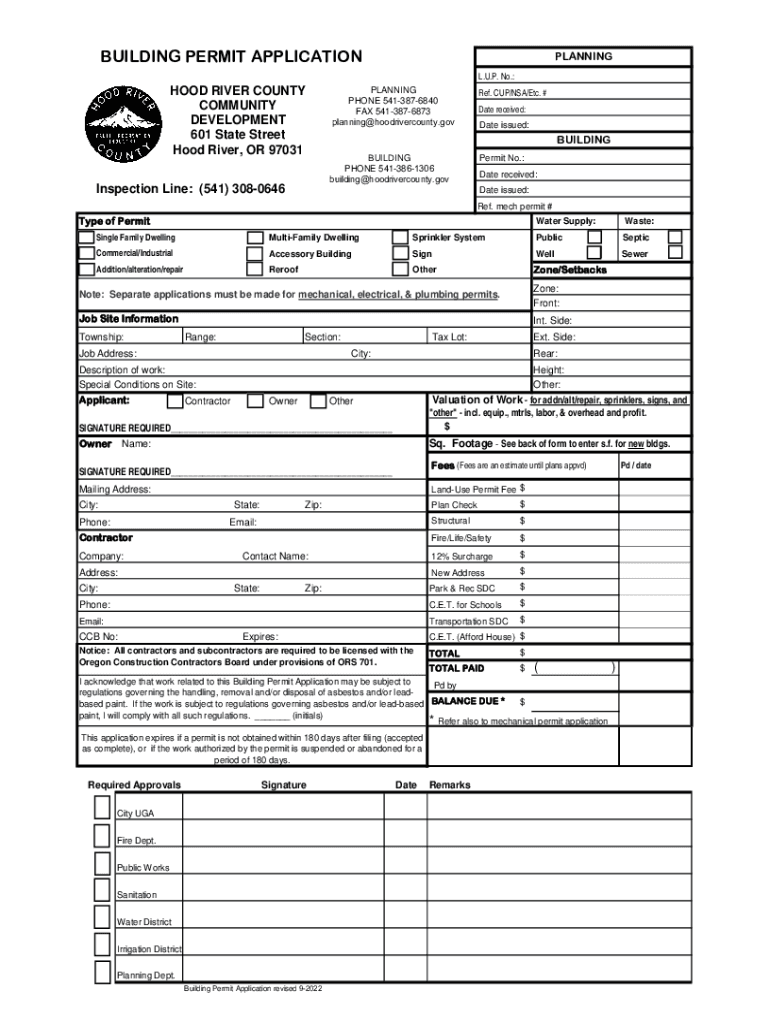 Fillable Online Building Permit Application Info. Packet Call: 811 Fax ...