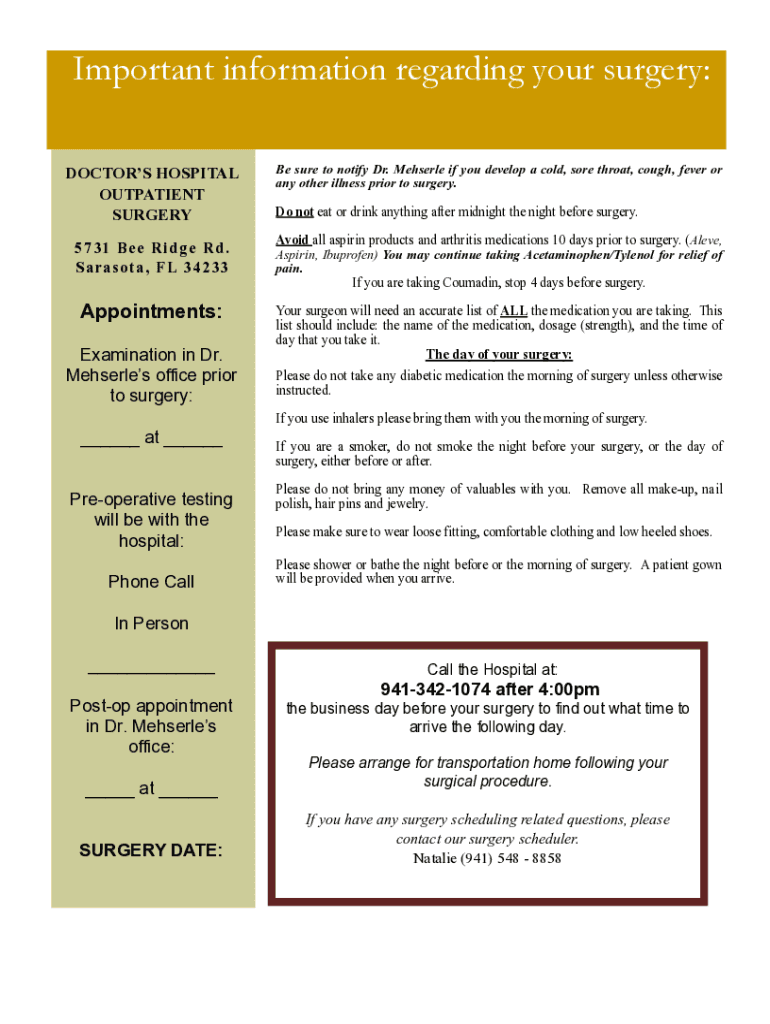 Fillable Online What to Do if You Get Sick Before Your Surgery Fax Email Print - pdfFiller