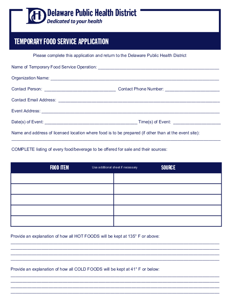 Fillable Online TEMPORARY FOOD ESTABLISHMENT REQUIREMENTS Fax Email ...