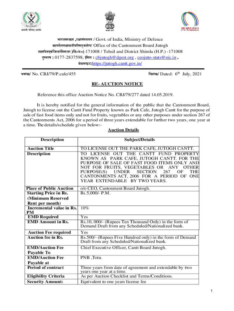 Fillable Online JUTOGH CANTONMENT BOARD Fax Email Print - pdfFiller