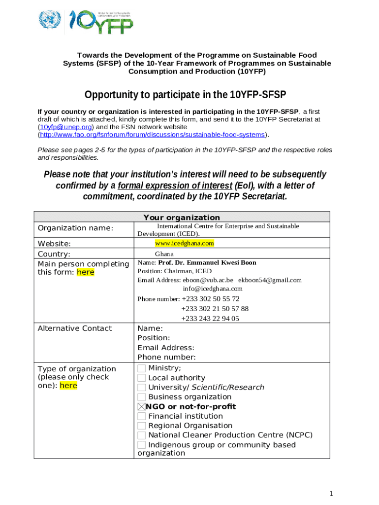 The 10-Year Framework of Programmes on Sustainable ... Doc Template | pdfFiller