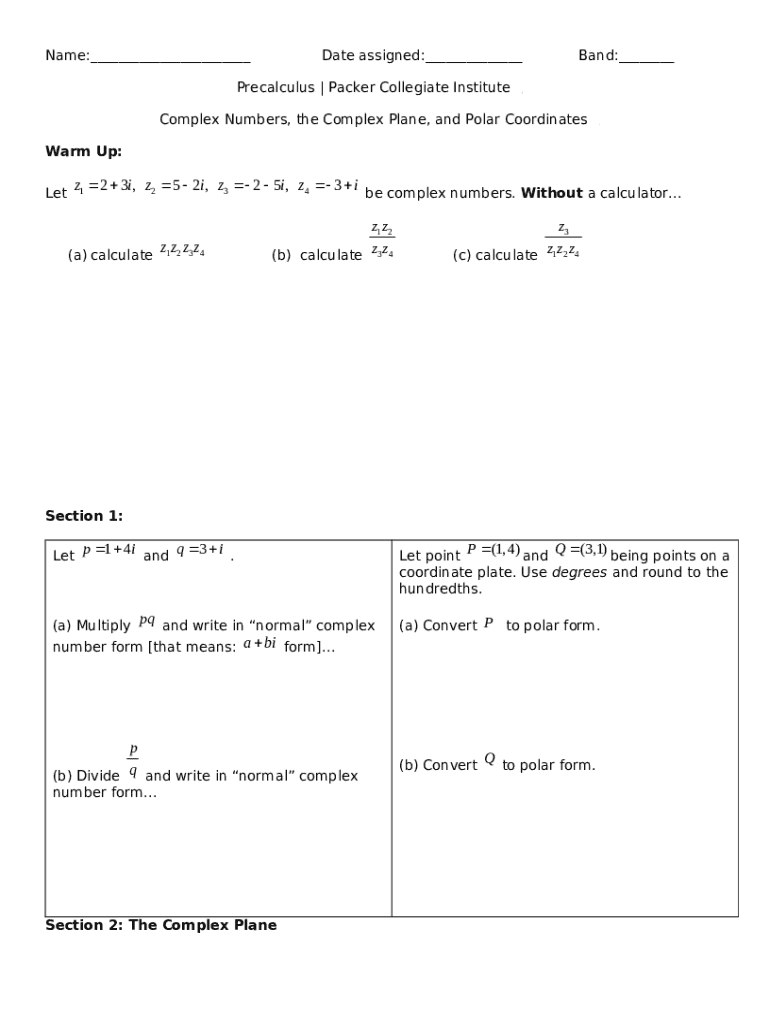 Accel. Pre-Calculus Unit 7 Packet Polar Graphs & Complex ... Doc ...
