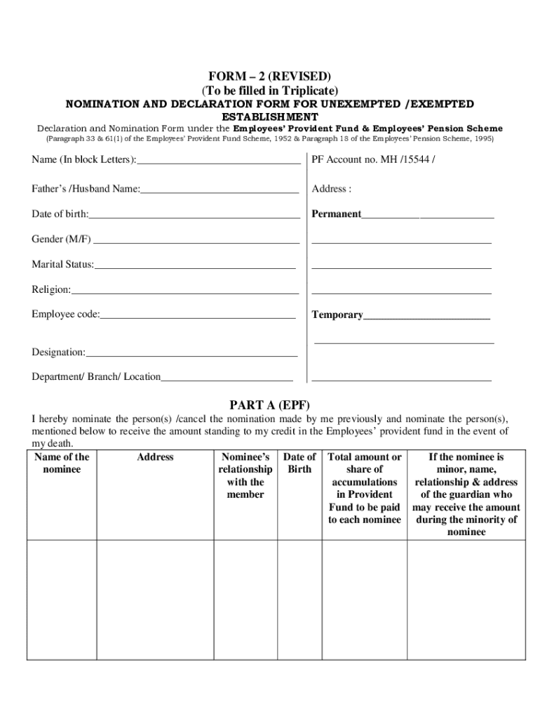 Fillable Online PF Nomination Form (Form 2) - SAMPLE Fax Email Print ...