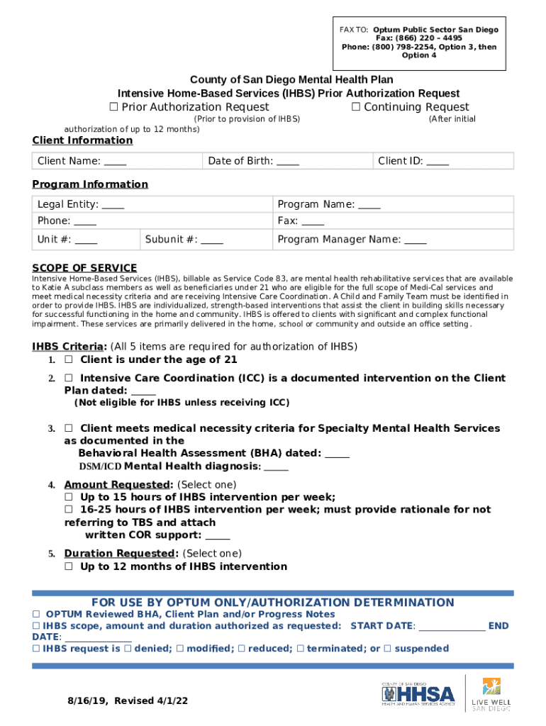 IHBS-PRIOR-AUTHORIZATION-REQUEST- ... Doc Template | pdfFiller