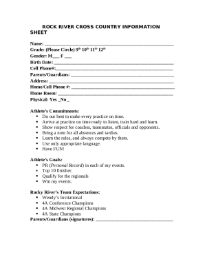 ROCK RIVER CROSS COUNTRY INATION SHEET Doc Template | pdfFiller