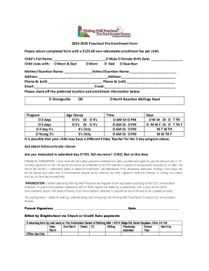 Fillable Online 2024-2025 Preschool Pre-Enrollment Form Fax Email Print ...