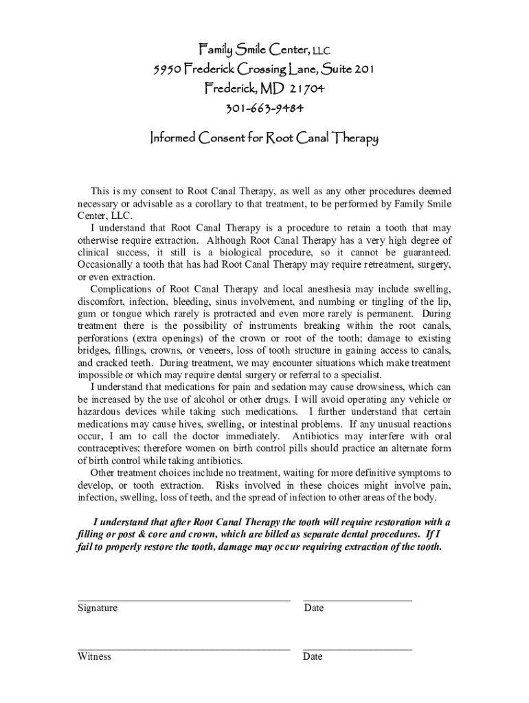 Fillable Online Informed Consent for Root Canal Therapy.doc Fax Email ...