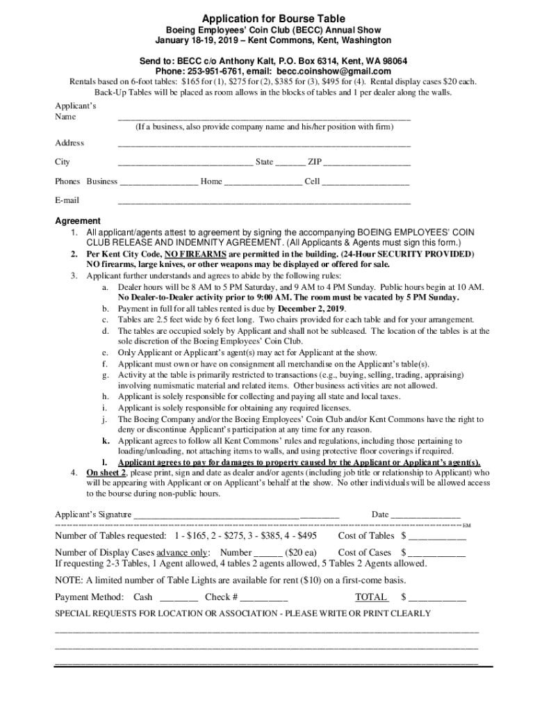 Fillable Online Boeing Employees Coin Club ShowKent, WA Fax Email Print - pdfFiller