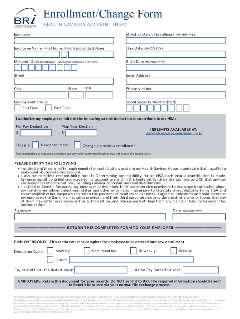Fillable Online HSA - Enrollment/Change Form Fax Email Print - pdfFiller