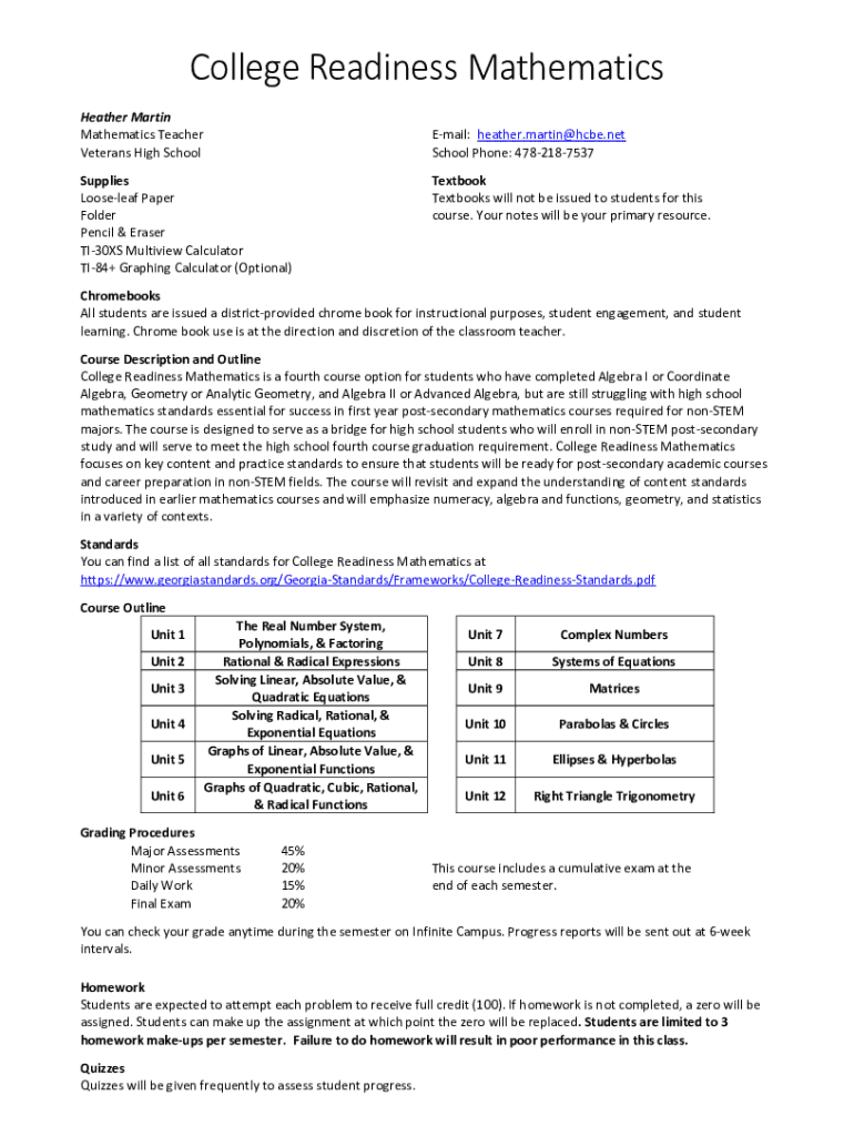 Fillable Online College Readiness Mathematics - Connect Suite Fax Email ...