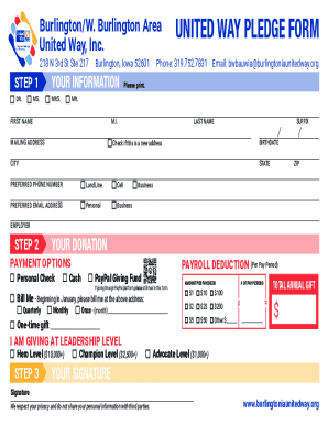 Fillable Online Burlington United Way Pledge Form Fax Email Print ...