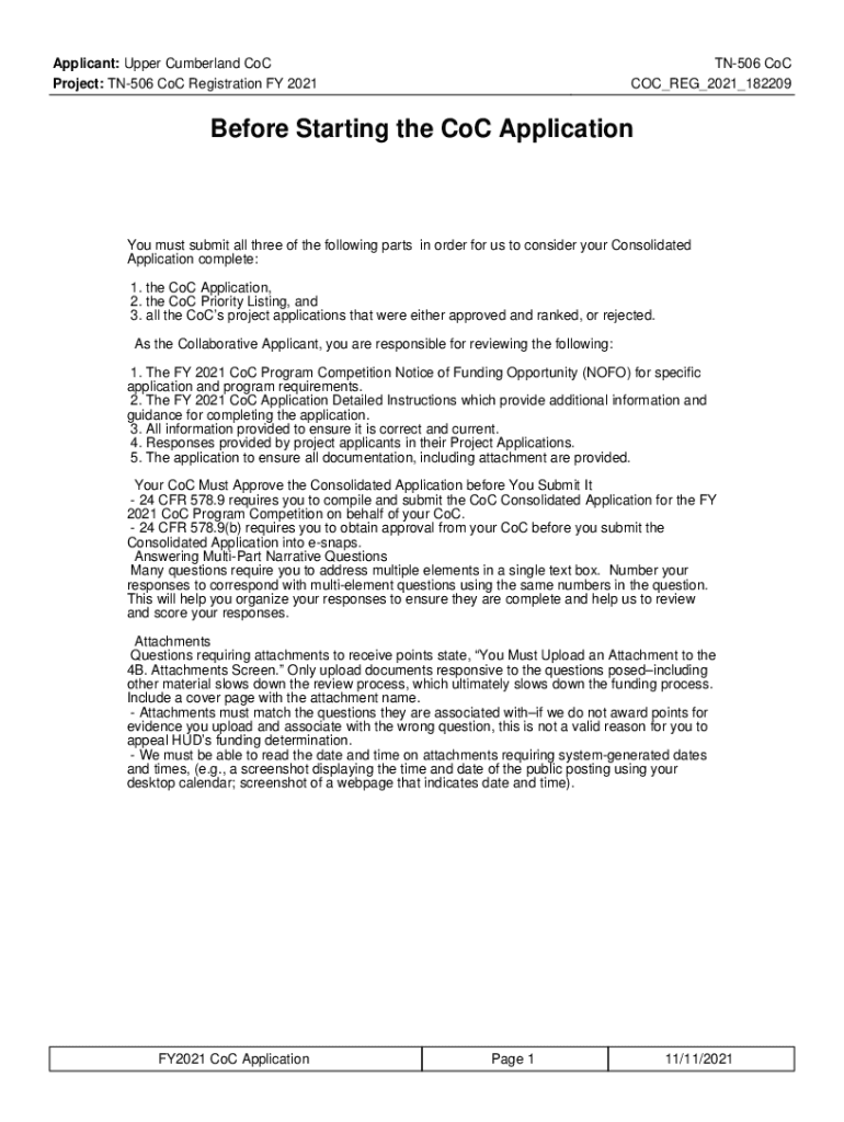 Fillable Online FY 2021 CoC Application Detailed Instructions for ...