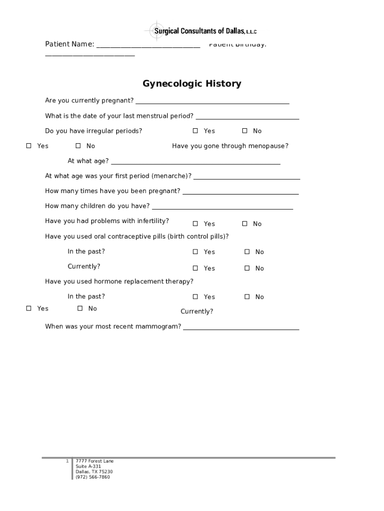 Adult gynecological history - OMB 0920-0788 Doc Template | pdfFiller