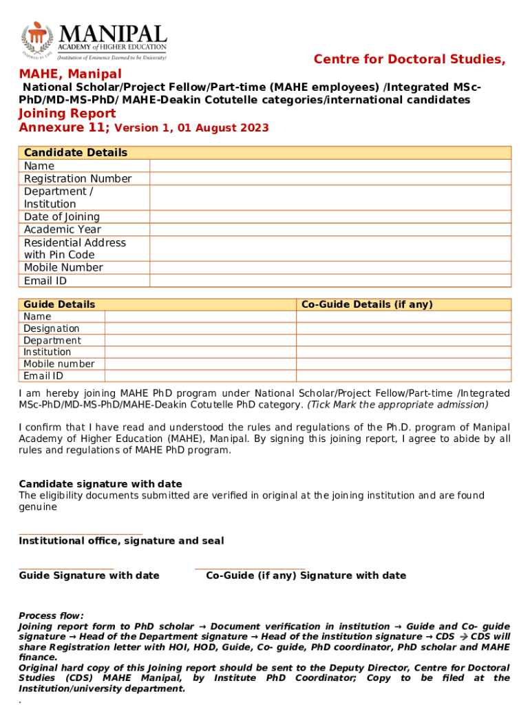 Annexures for MAHE Institutions and Departments Doc Template | pdfFiller