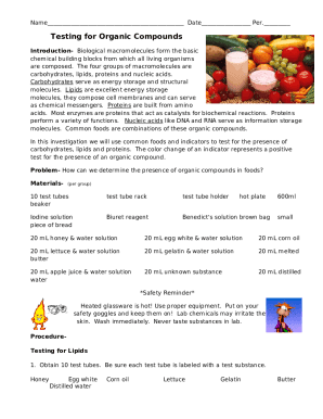 Testing for Organic Compounds Doc Template | pdfFiller