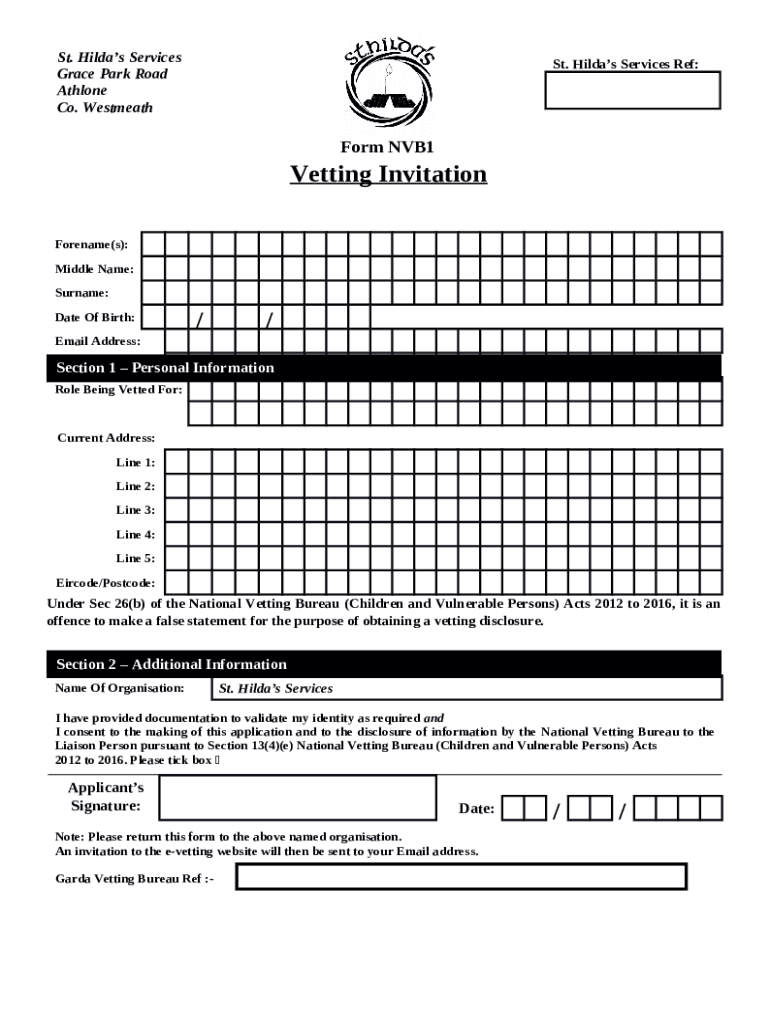 Vetting Invitation (NVB1) Doc Template | pdfFiller