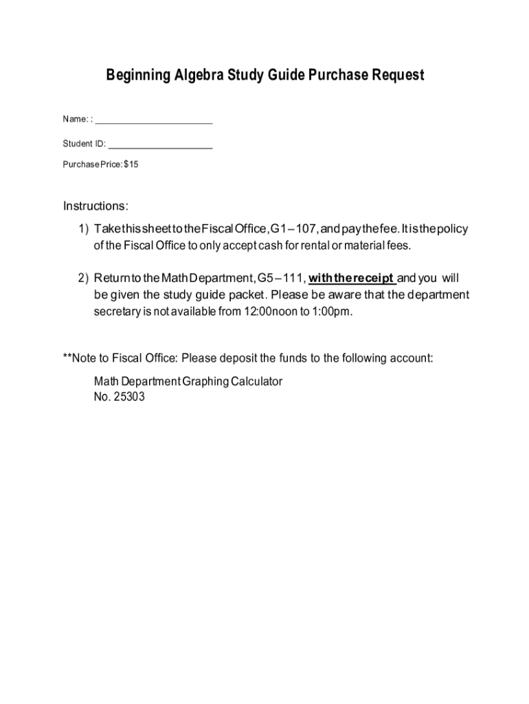 Fillable Online Beginning Algebra Purchase Form Fax Email Print - pdfFiller