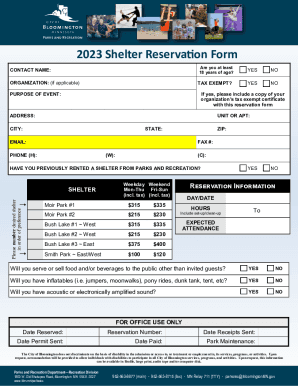 Fillable Online 2023 Shelter Reservation Form Fax Email Print - pdfFiller