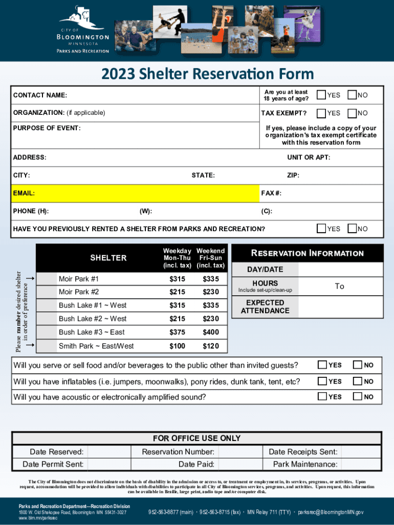 Fillable Online 2023 Shelter Reservation Form Fax Email Print - pdfFiller