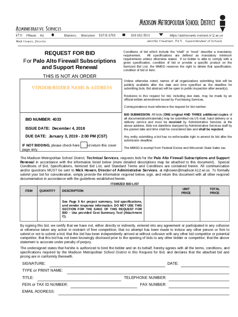 Request for Bid - Palo Alto Firewall Subscriptions and Support Renewal. Request for Bid Doc ...