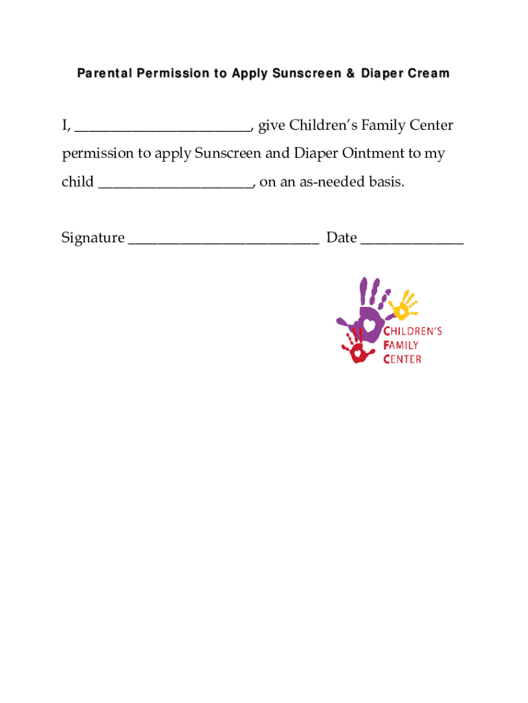Fillable Online Childcare Center Sunscreen and Lotion Permission Form ...