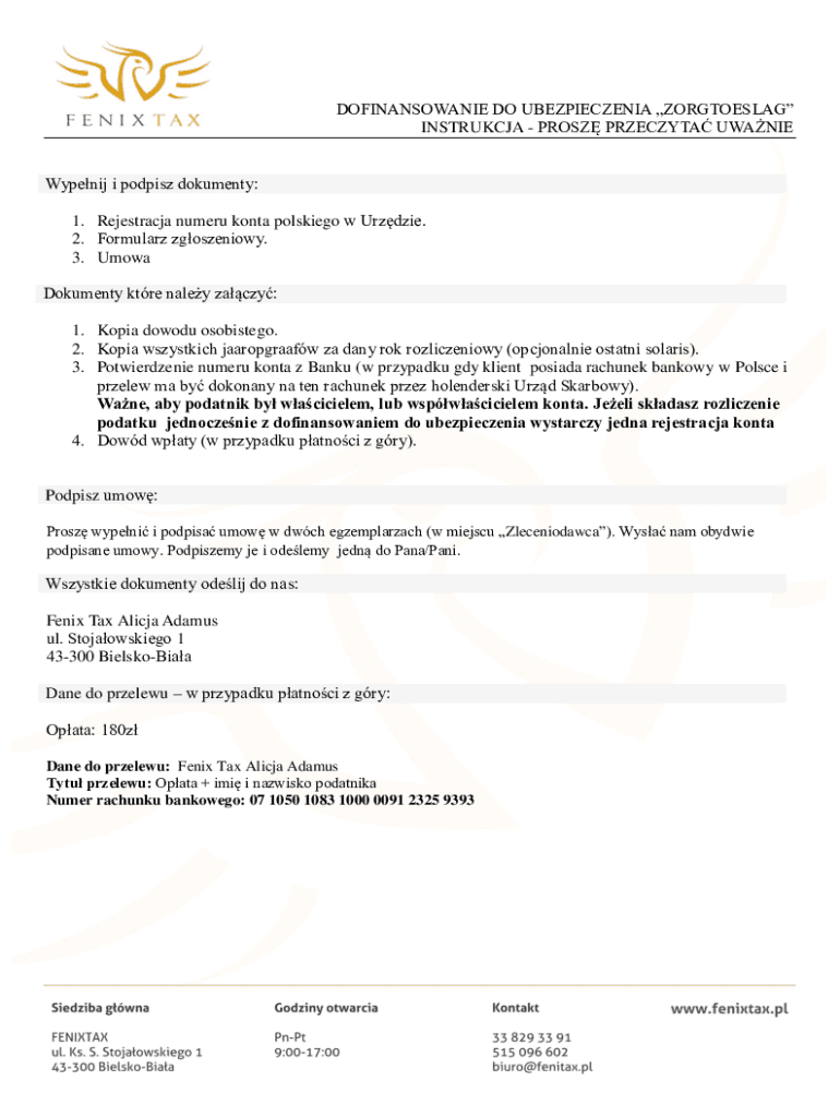 Fillable Online dofinansowanie do ubezpieczenia zorgtoeslag Fax Email Print - pdfFiller