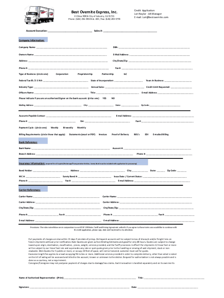 Fillable Online Best Overnite Express, Inc. Fax Email Print - pdfFiller