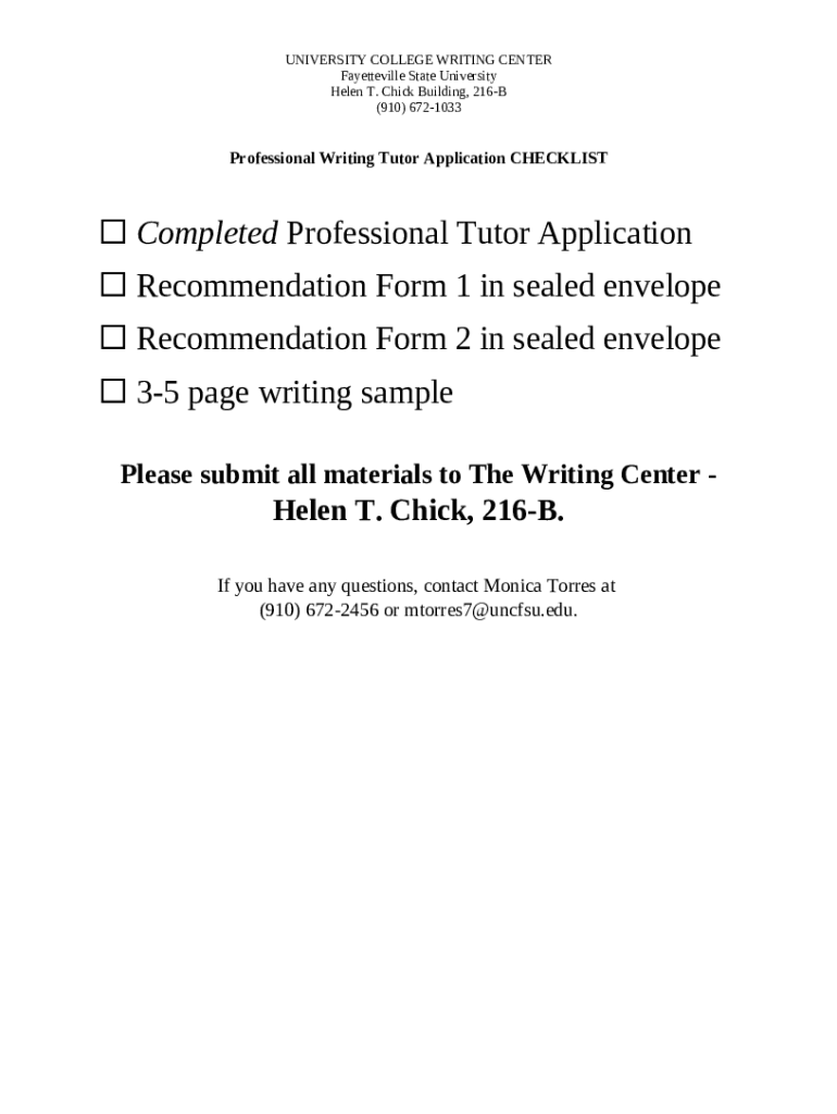 Writing Center Tutor Position and Application Doc Template | pdfFiller