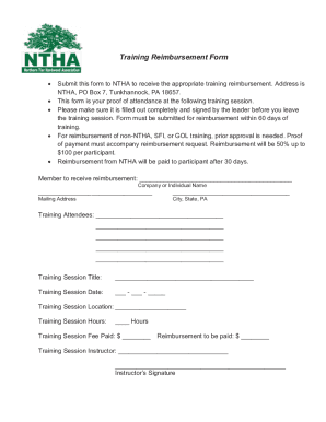 Fillable Online Staff Training Reimbursement Request for Community ...