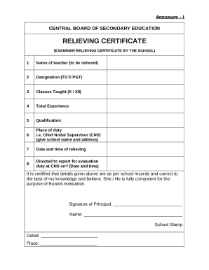 central board of secondary education relieving certificate Doc Template ...