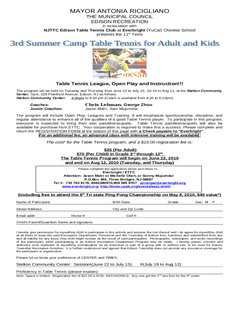 Everbright School Group at Edison Table Tennis Club Doc Template ...