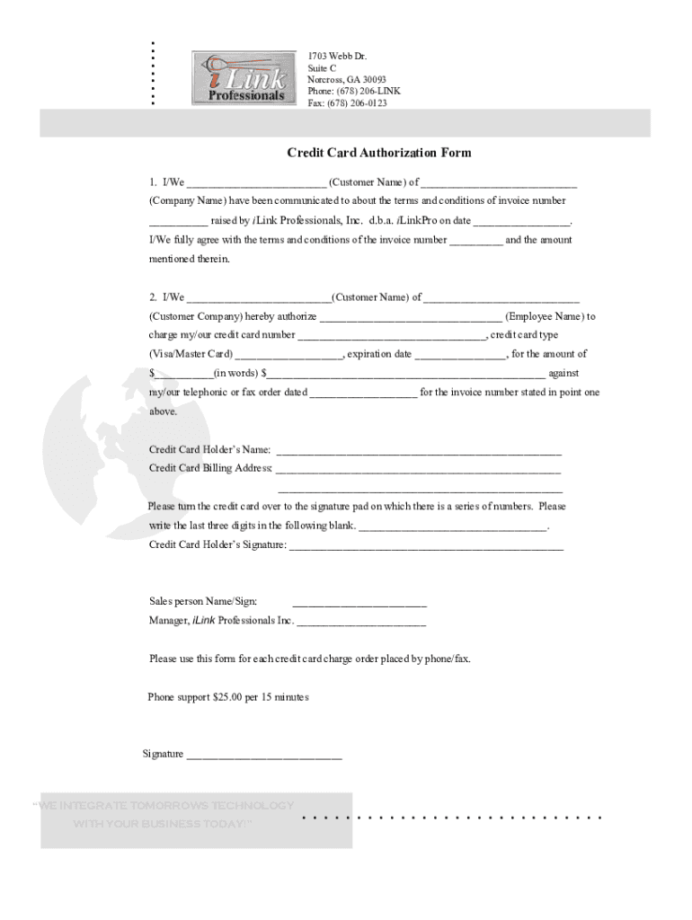 Fillable Online Credit Card - Authorization Form Fax Email Print ...