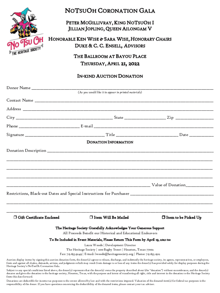 Fillable Online NoTsuOh Coronation Gala Hear Ye! ... Fax Email Print ...