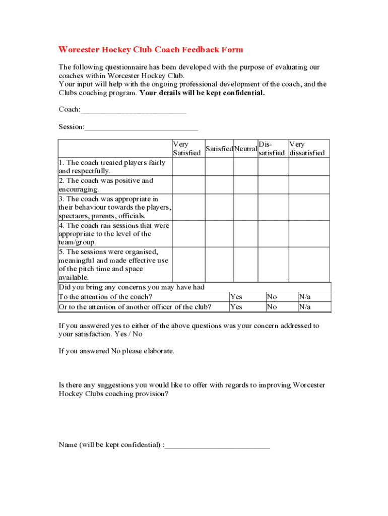 Fillable Online Sample Coach Feedback Form for Organization Evaluation ...