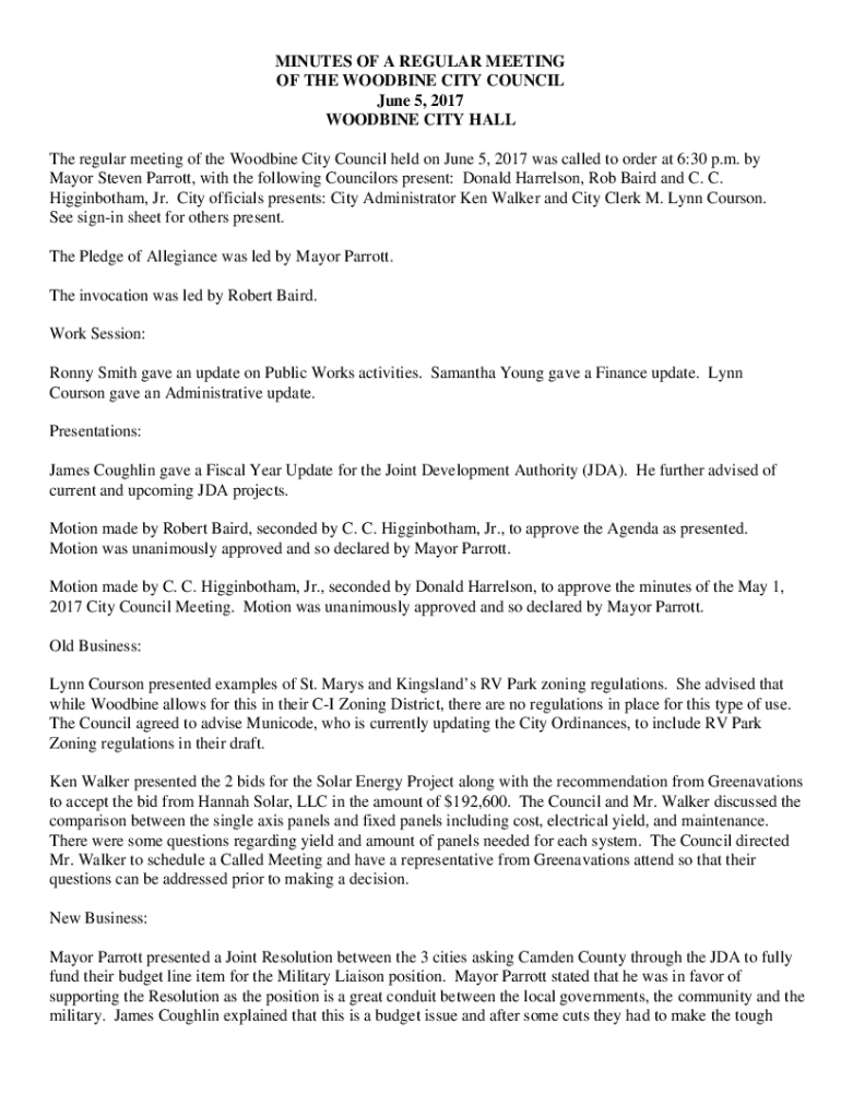 Fillable Online Mayor Steven Parrott, with the following Councilors ...