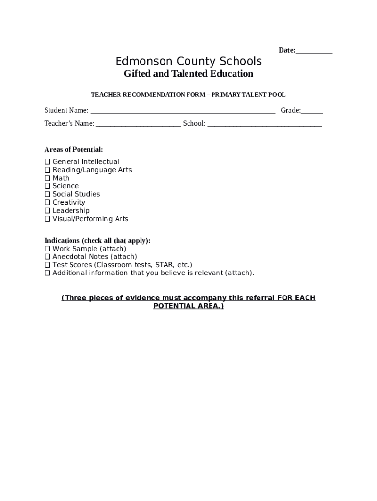 Primary Talent Pool explanation - boe edmonson k12 ky Doc Template ...